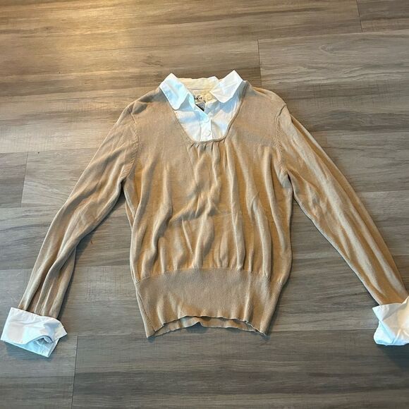 Sweaters | Vintage Kikit Sweater Layered Look Preppy White Shirt Tan ...